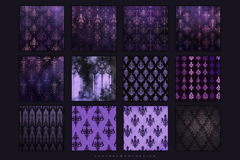 Gothic Purple Baroque Digital Paper Pack: Damask & Cathedral (PNG JPG ...