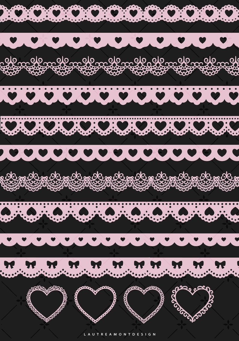 Lace Borders Clipart: Heart, Bow, Scalloped Edges (PNG & SVG) - Etsy