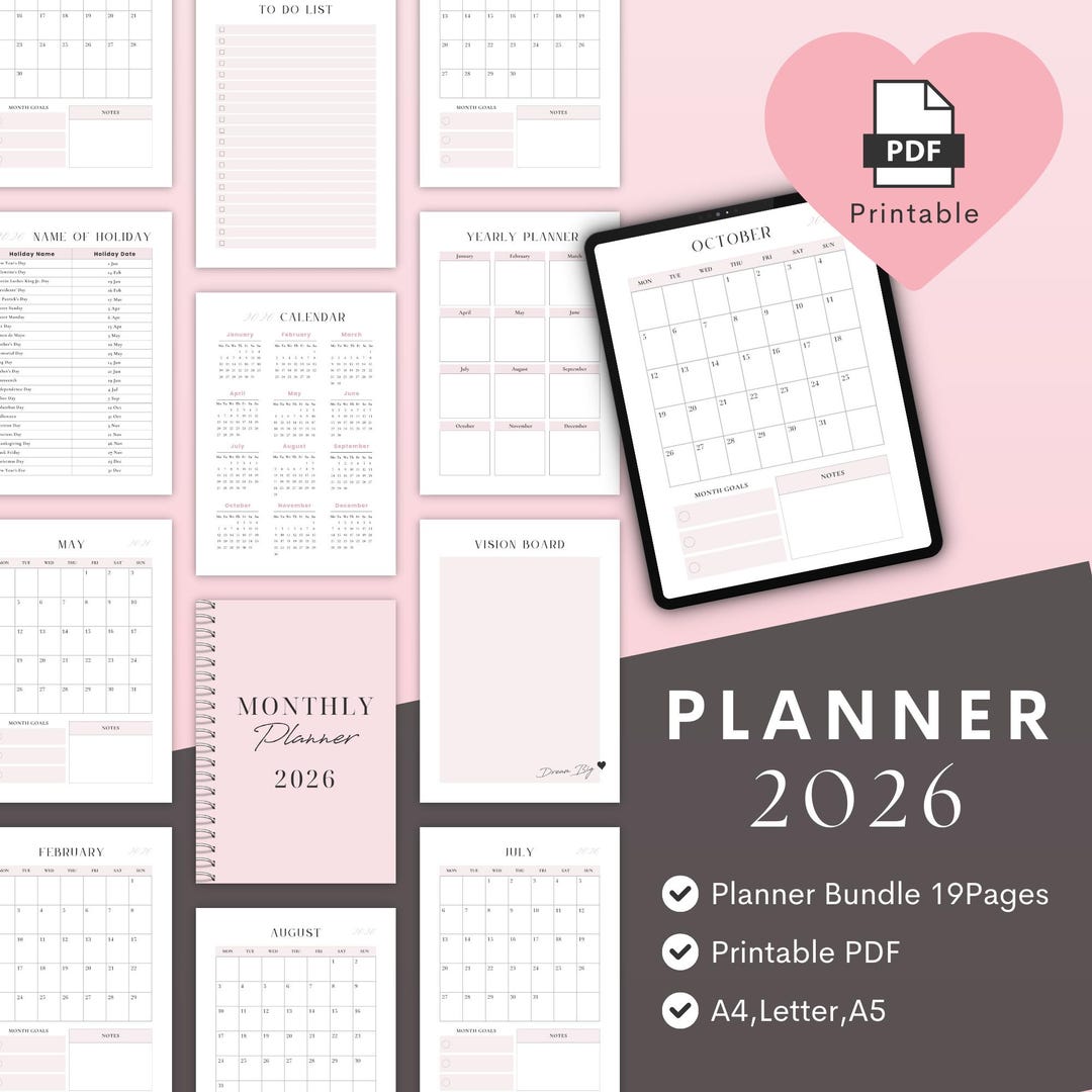 2026 Planner Bundle, Daily, Weekly, Monthly, Printable Digital ...