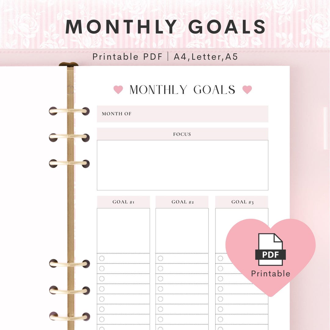 Goal Planner, Monthly Goals, Printable Digital Template Planner PDF｜A4 ...