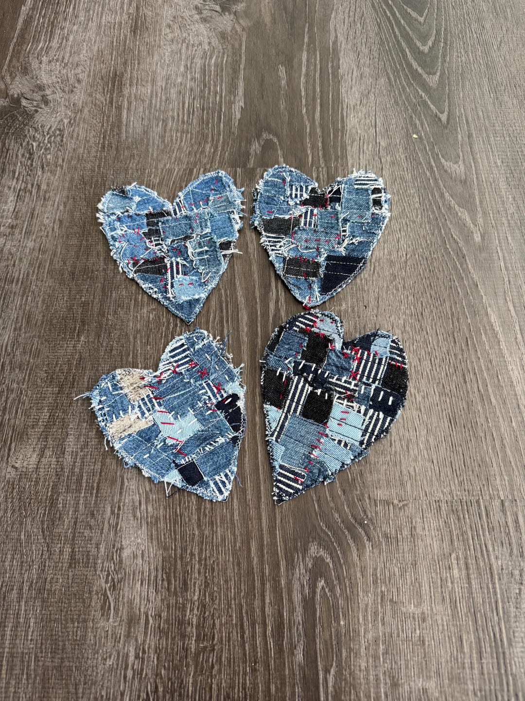 Set of 4 Handmade Denim Heart Patches – Upcycled Fabric Appliqué With ...