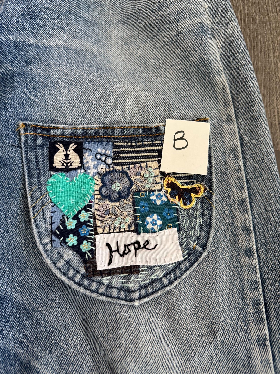 Handmade Upcycled Slow Stitched Denim Patches Hearts Roses Affirmations ...