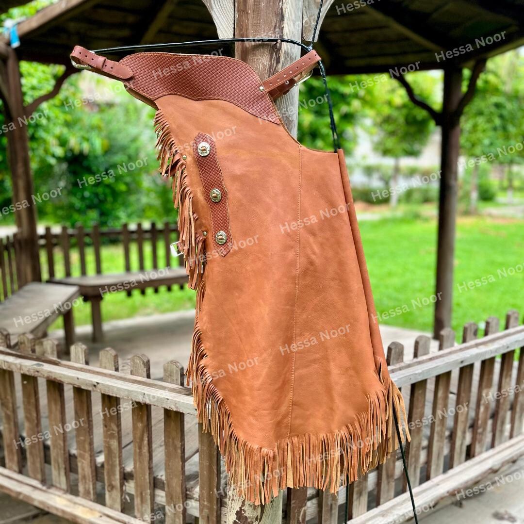 Brown Suede Leather Western Chinks Fringes, Rodeo Chaps Cowboy Ranch ...