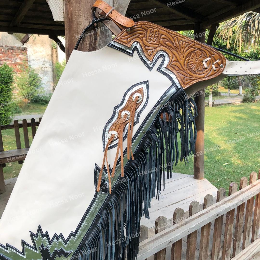 Hand-tooled Leather Rodeo Chaps Custom Western Chaps | Fringe Bull ...