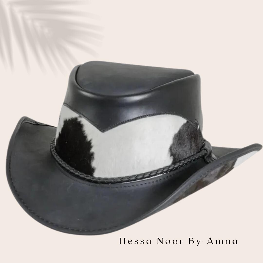 Black Leather Ranch Style Hats Hand Made Cowboy Hat Western Fashion Cow ...
