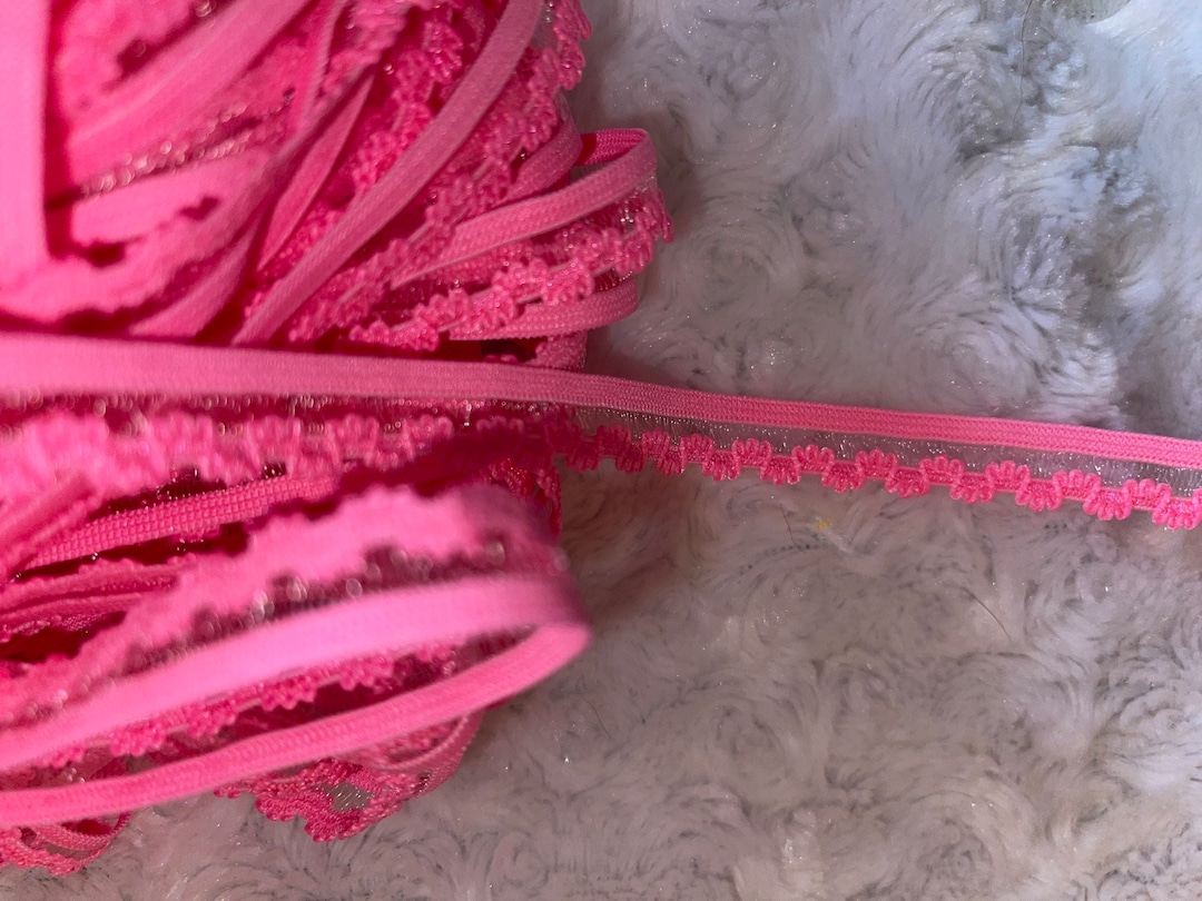 10 - 20 Yards Bright Neon Pink Sewing Craft Picot Lingerie Stretch ...