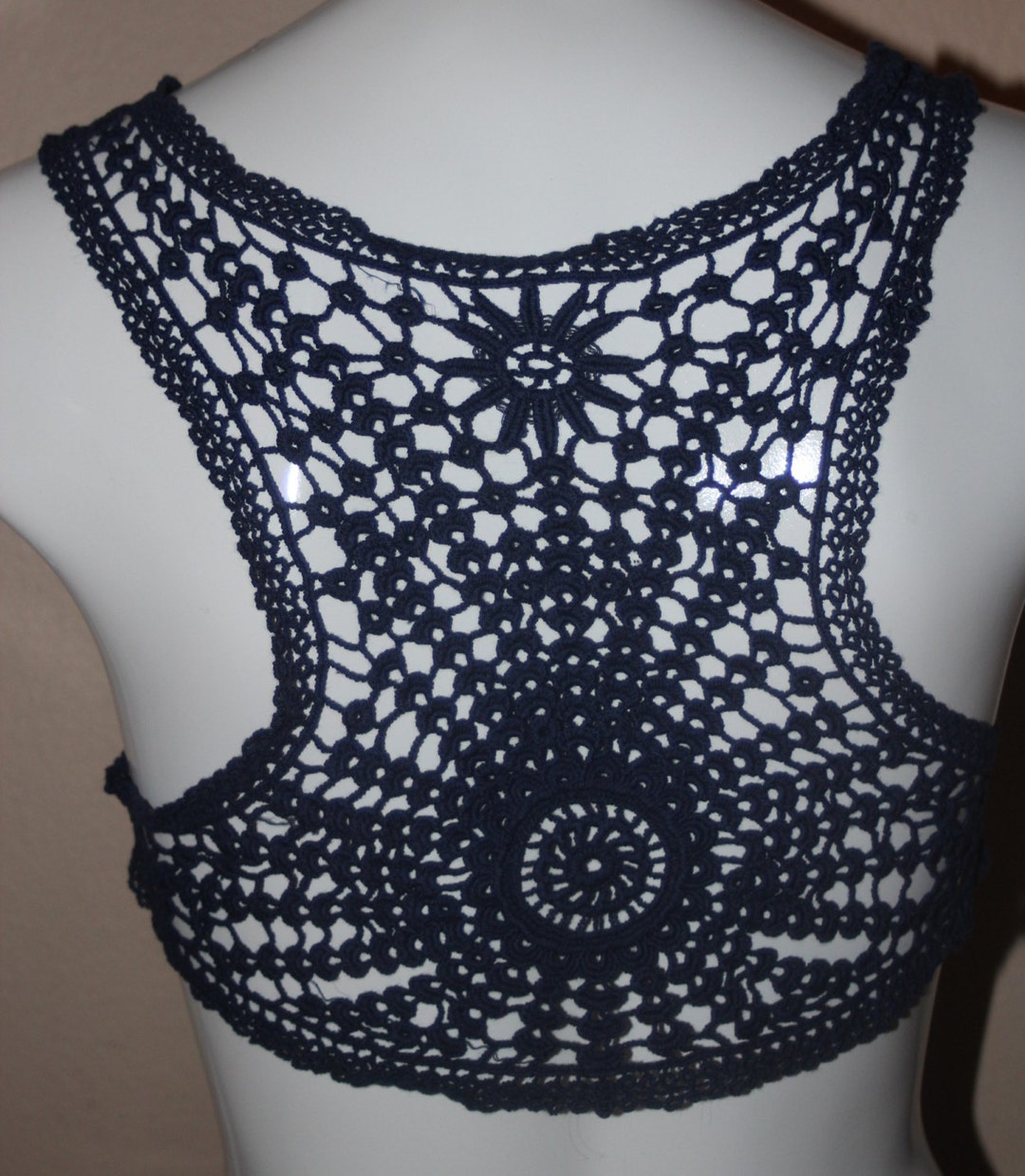Set of 2 Navy Blue Cotton Crochet Back Bodice Applique Collar Floral ...