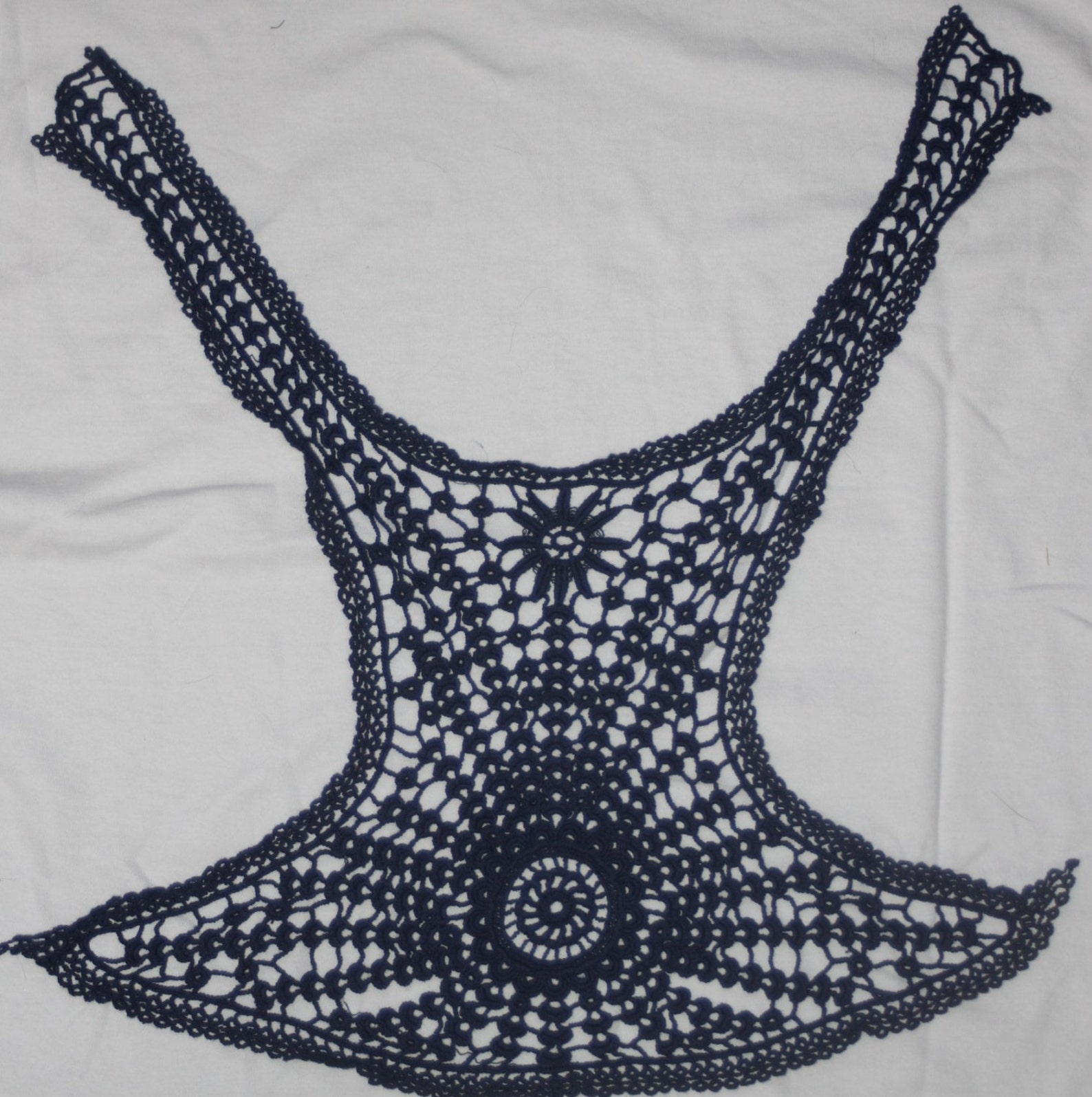 Set of 2 Navy Blue Cotton Crochet Back Bodice Applique Collar Floral ...