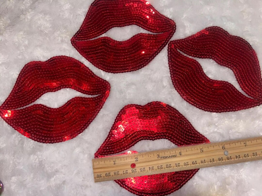 Lot 5 Cherry Red Sequin Lips Lip Mouth Iron on Applique Costume Sewing ...