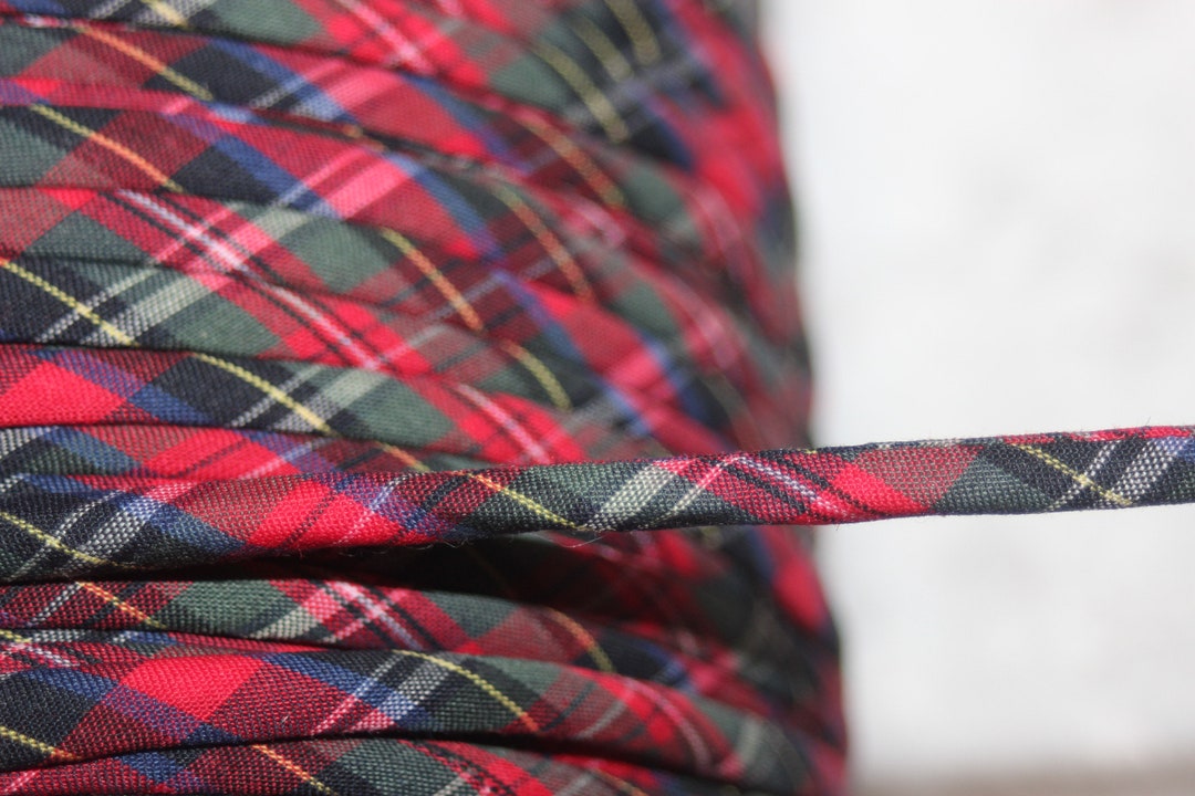 10 Yards Tartan Plaid Navy Red Green Stuffed Spaghetti Strap Tube ...