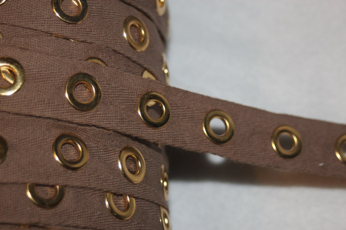 4 Yards Mocha Cotton Twill Trim: Jumbo Gold Grommet Tape, 1" Wide - Etsy