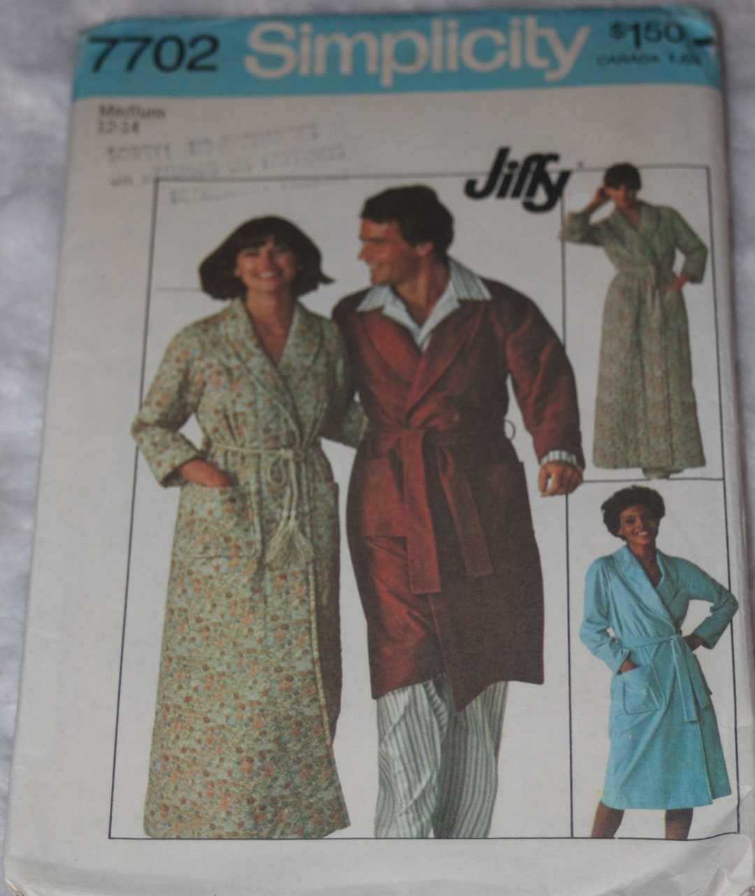 UNCUT Vintage Simplicity 7702 Sewing Pattern Mens Womens Roll Collar ...