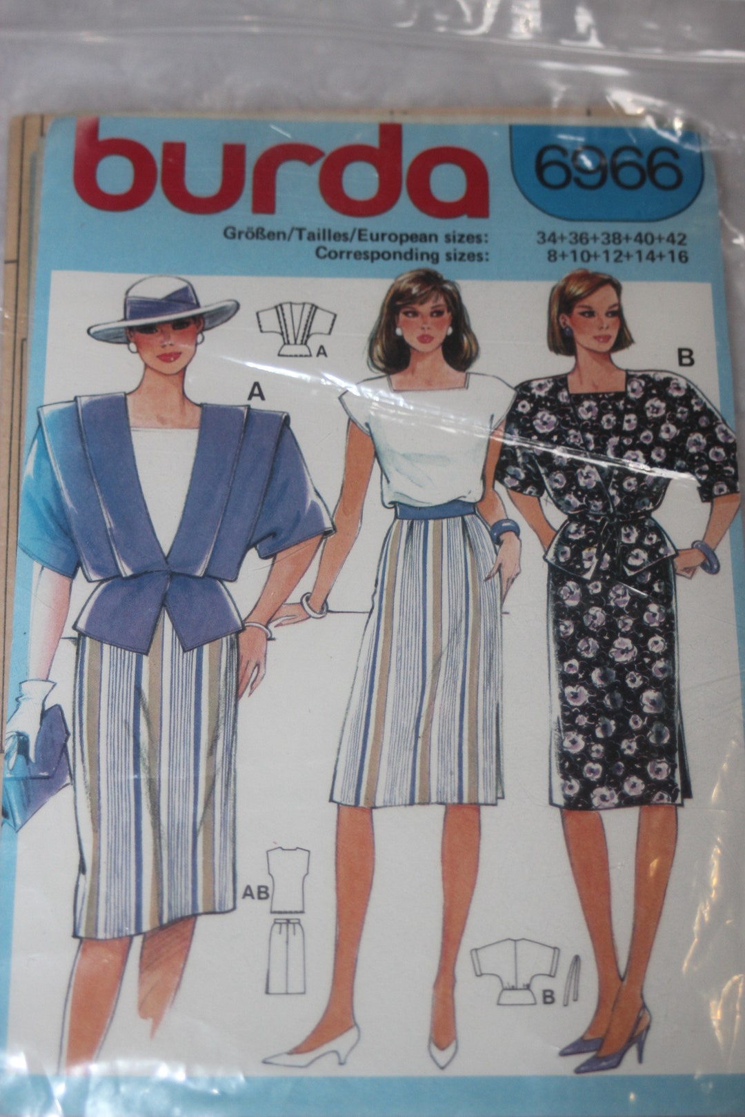 UNCUT Vintage Burda 6966 1980s Misses Blazer Skirt & Top Sewing Pattern ...