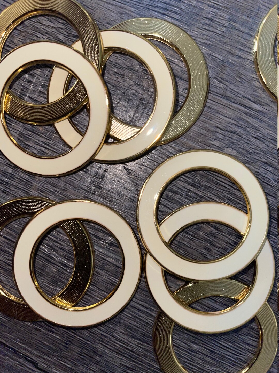 Lot 10 Cream GOLD Round Flat Metal Craft Rings Ring 1.75" 1.25" Heavy ...