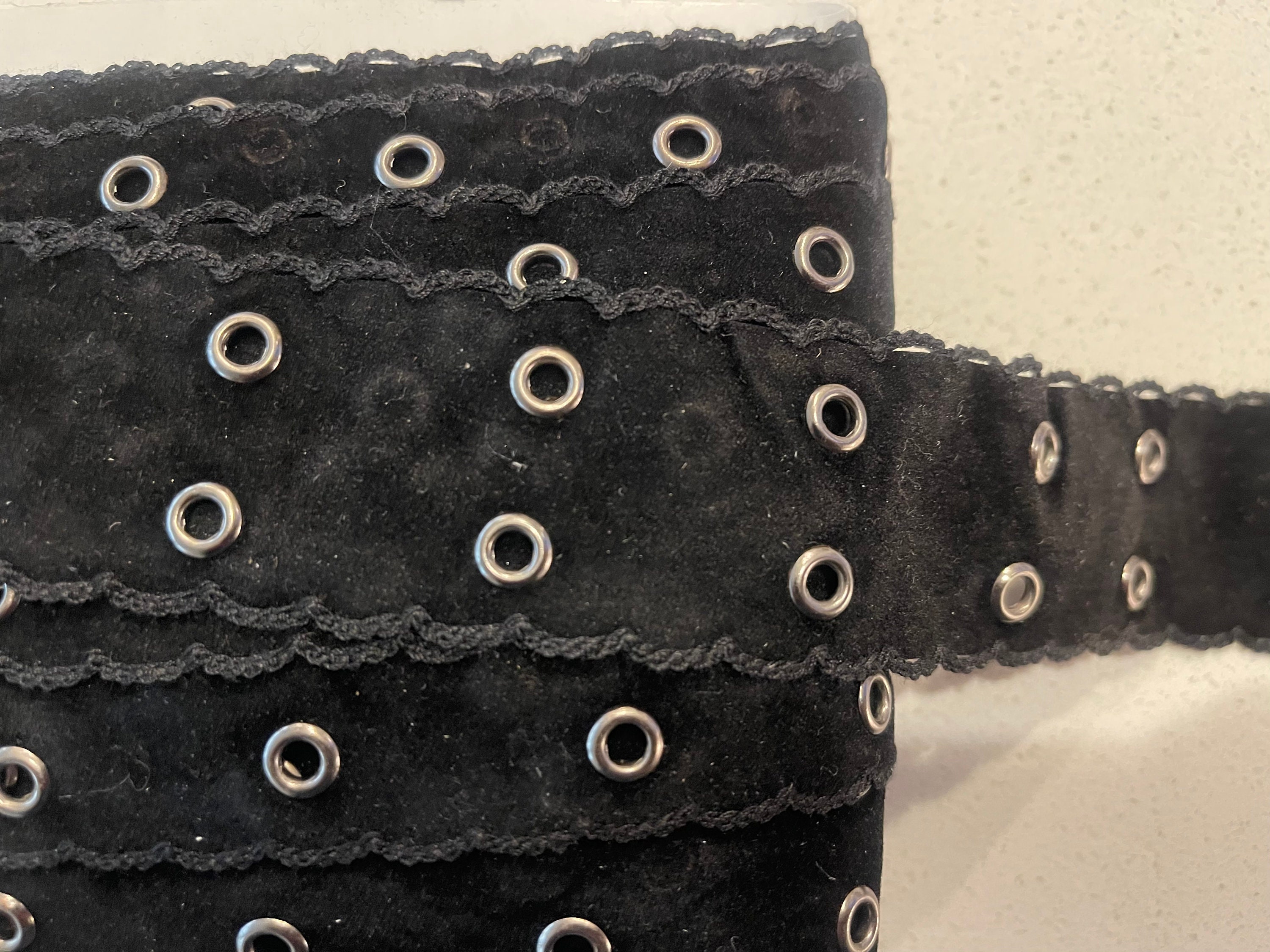 4.5 Yards Black Velveteen Pewter Silver Eyelet Grommet Trim Tape Sewing ...