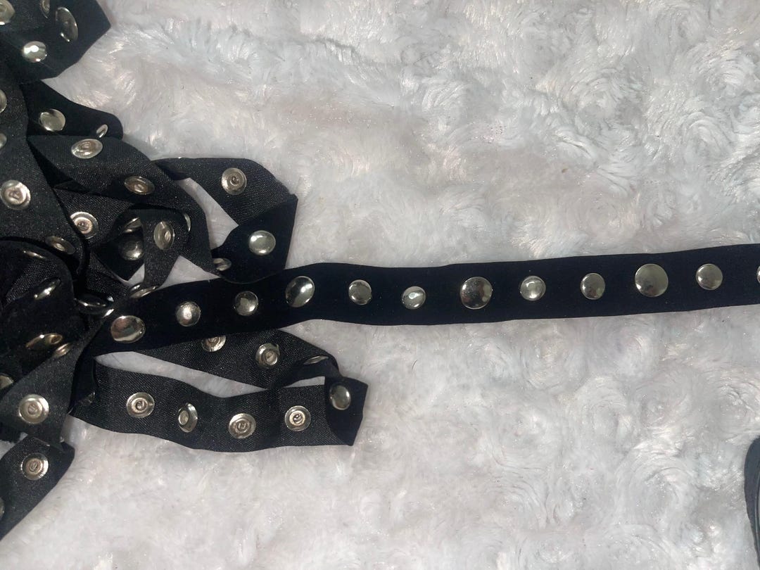 1 - 4 Yards Black Velveteen SILVER Studs Trim Sewing Cosplay Costumes 3 ...