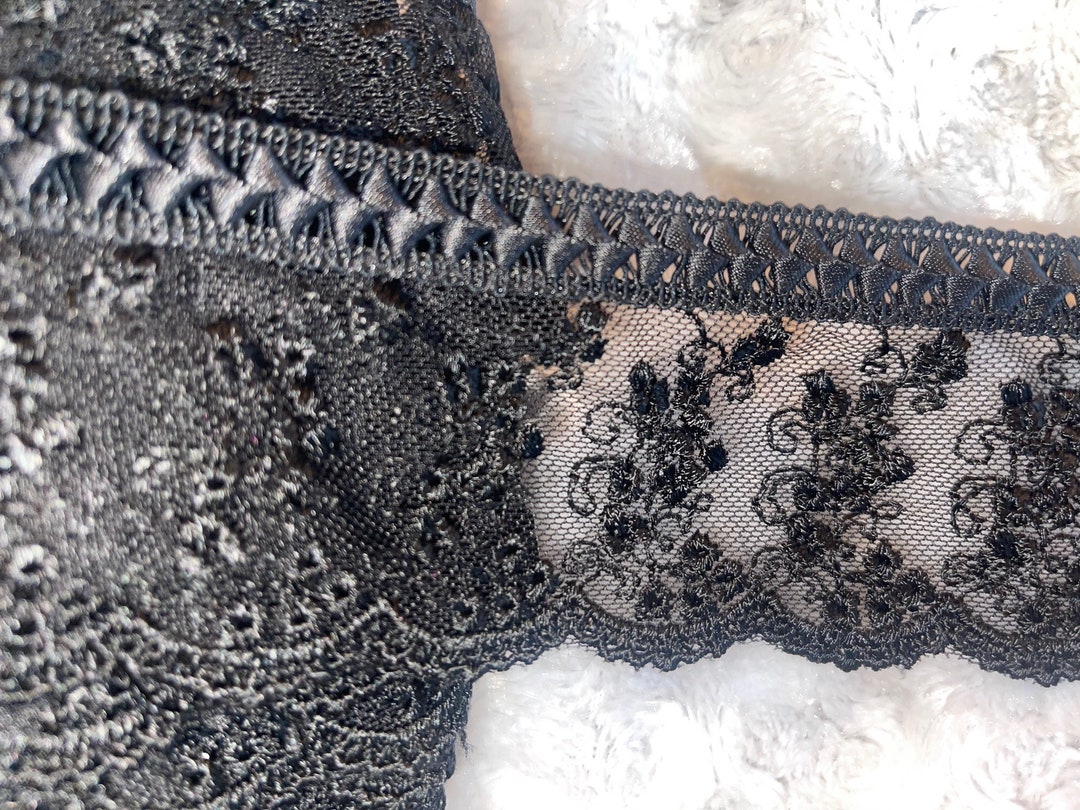 5 Yards Black Embroidered Mesh With Gimp Edge Sewing Trim 2.5" Wide - Etsy