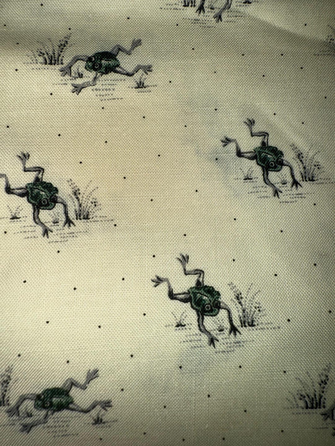 1/2 Yard Frog Fabric – Black Frogs on Beige With Dotted Background ...