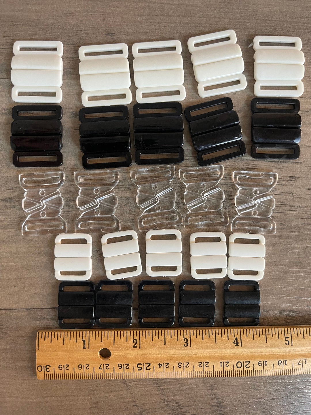 Lot 25 Sets White Clear Black Plastic Neck Clasp Costume Fasteners Bra ...