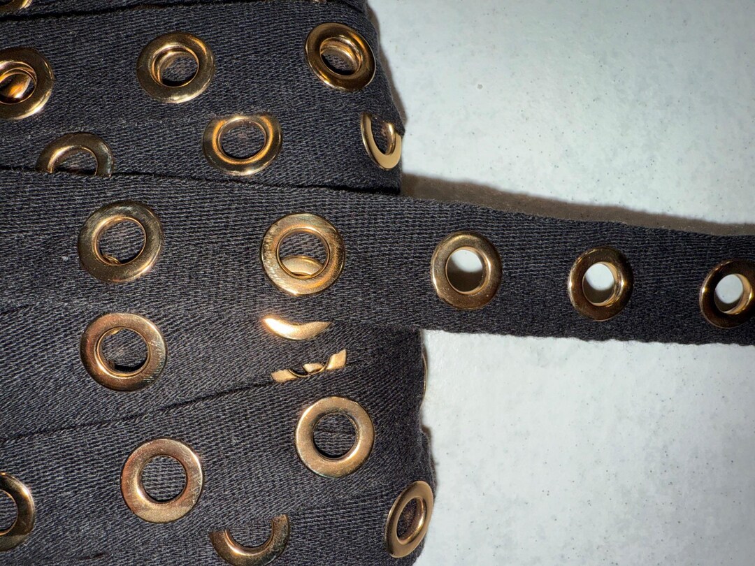 3 Yards Black Cotton Twill Trim: Jumbo Gold Grommet Tape, 1" Wide - Etsy