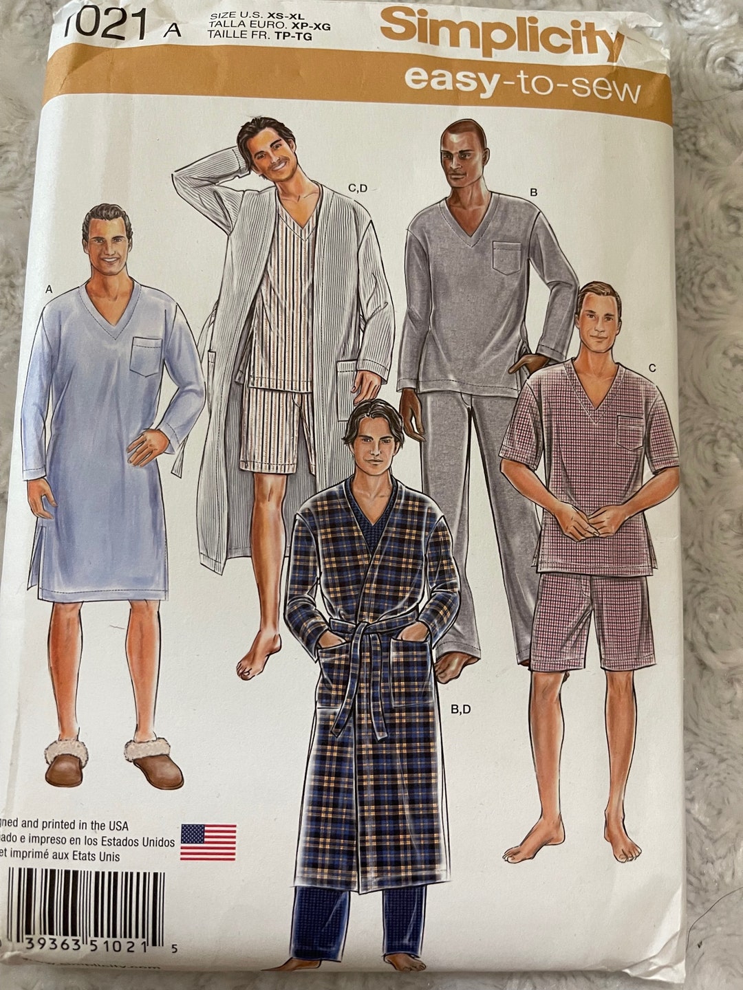 New UNCUT Simplicity 1021 Sewing Pattern Men's Loungewear Nightshirt ...