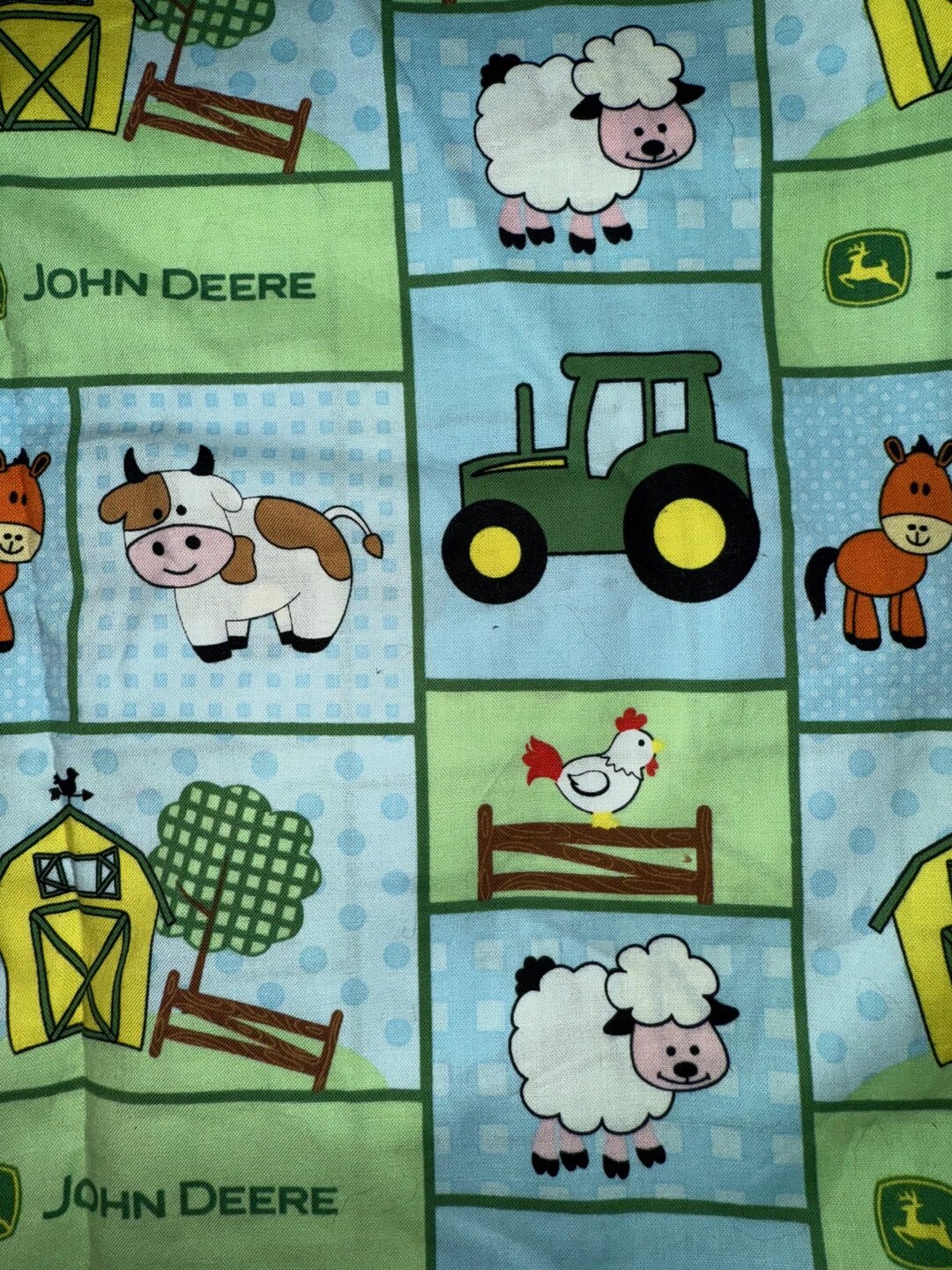 14" X 44" John Deere Cotton Quilt Fabric Baby Animals Cow Sheep Tractor ...