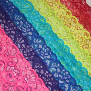 5 Yards Bright Neon Pink White Two Tone Toned Galloon Sheer Floral ...