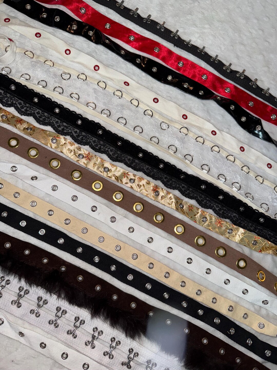 Lot 18 Yards Assorted Grommet Eyelet Twill D Ring Jumbo Hook Rabbit Fur ...