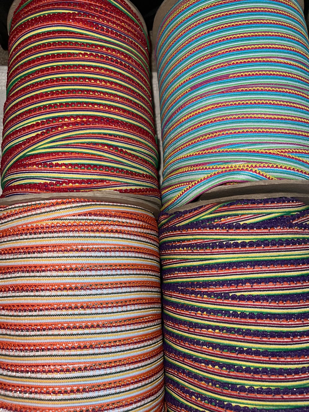 10 Yards Pastel Red Blue Rust Rainbow Stripes Sewing Craft Picot ...