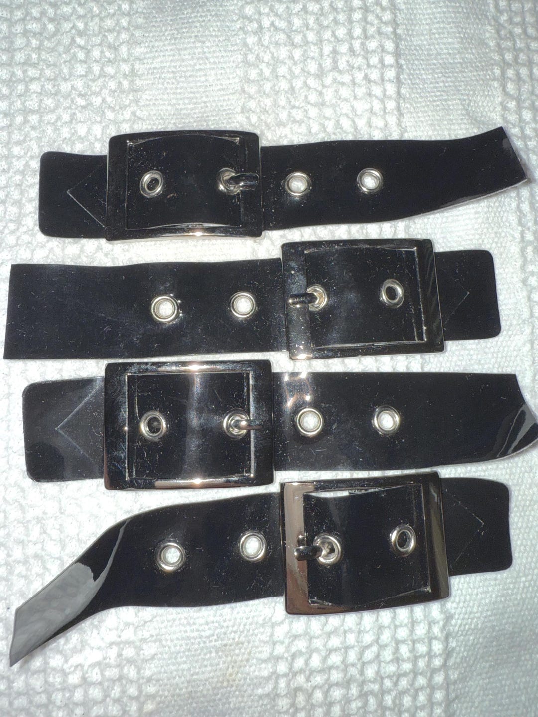 Black Patent Leather Mini Belt Belts: Silver Metal Buckle Grommets ...