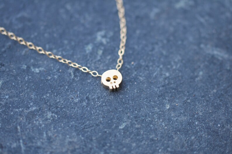 Tiny Gold Skull Charm Necklace on Delicate Gold Sparkly Chain, Gold ...