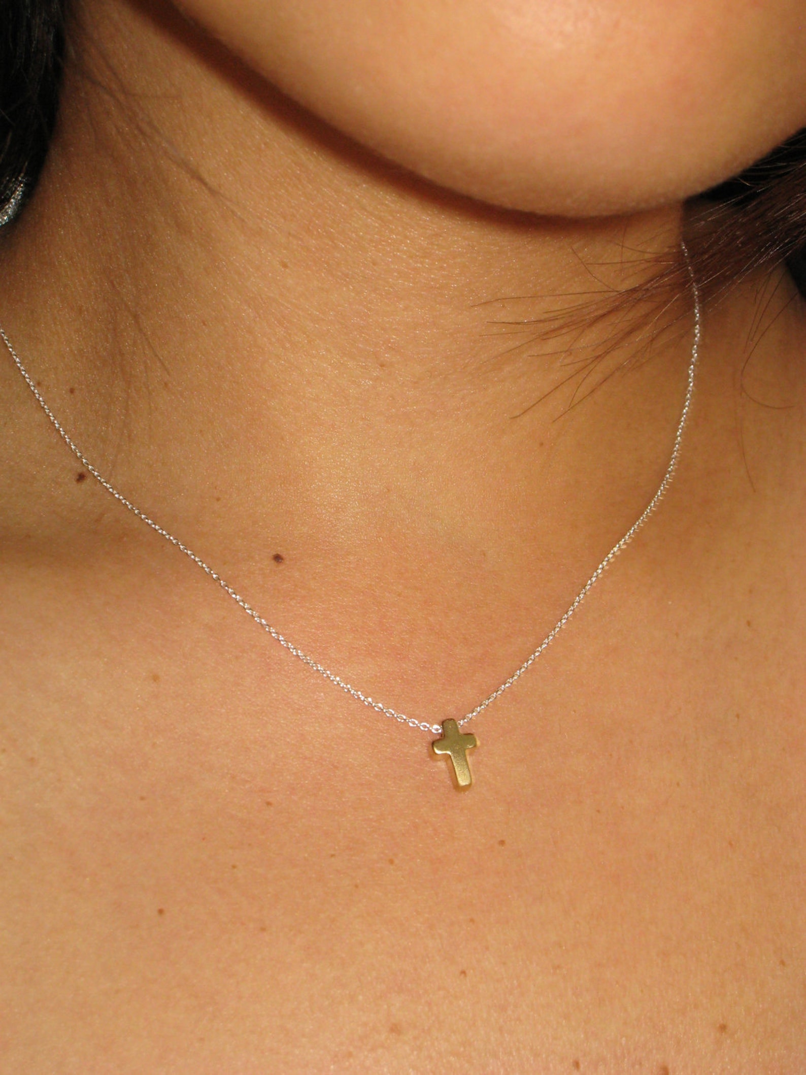 Silver Tiny Cross Charm Necklace on Delicate Sterling Silver Chain - Etsy