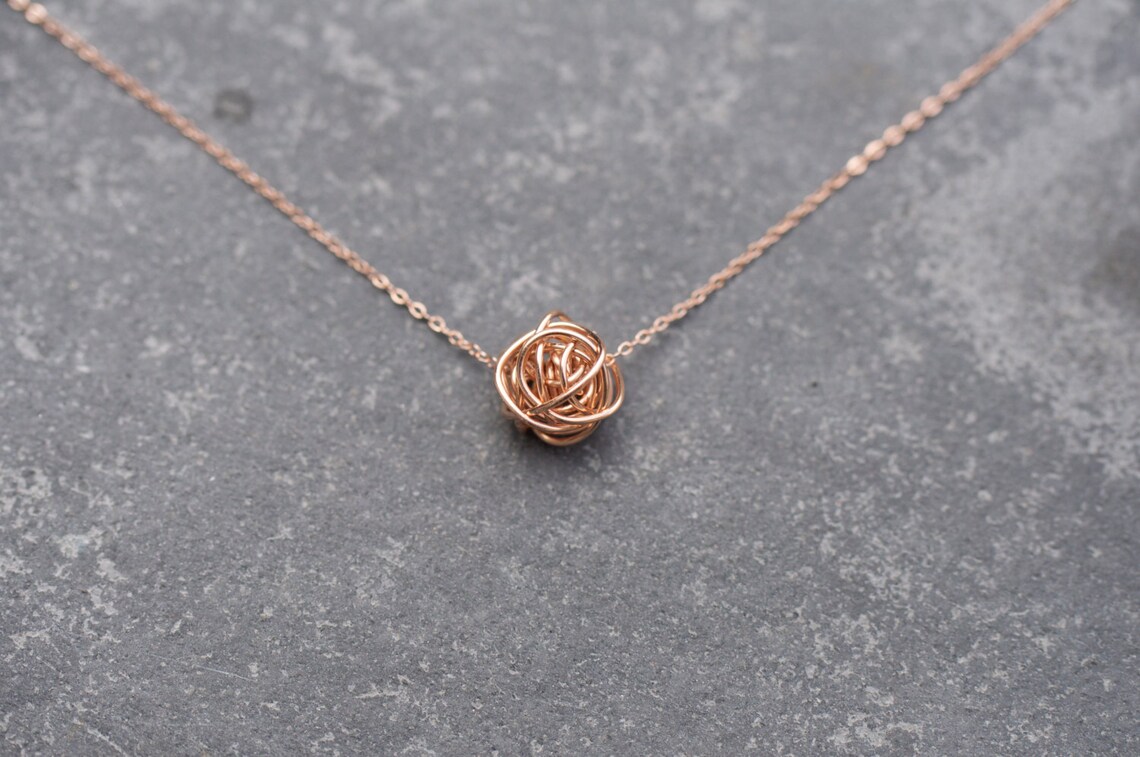 ROSE GOLD Knot on Rose Gold Necklace, Love Knot Necklace, Pink Gold ...