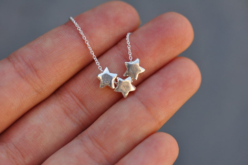 3 Stars Necklace Sterling Silver Chain With Three Silver Star Charms ...