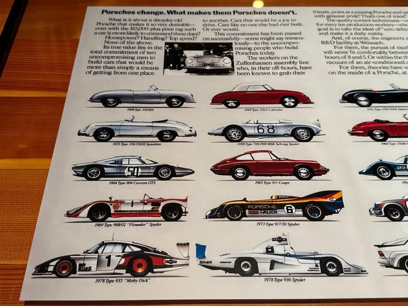 Enlarged Porsche 911 Turbo Race Car Lineup - Large Vintage Wall Art Car ...