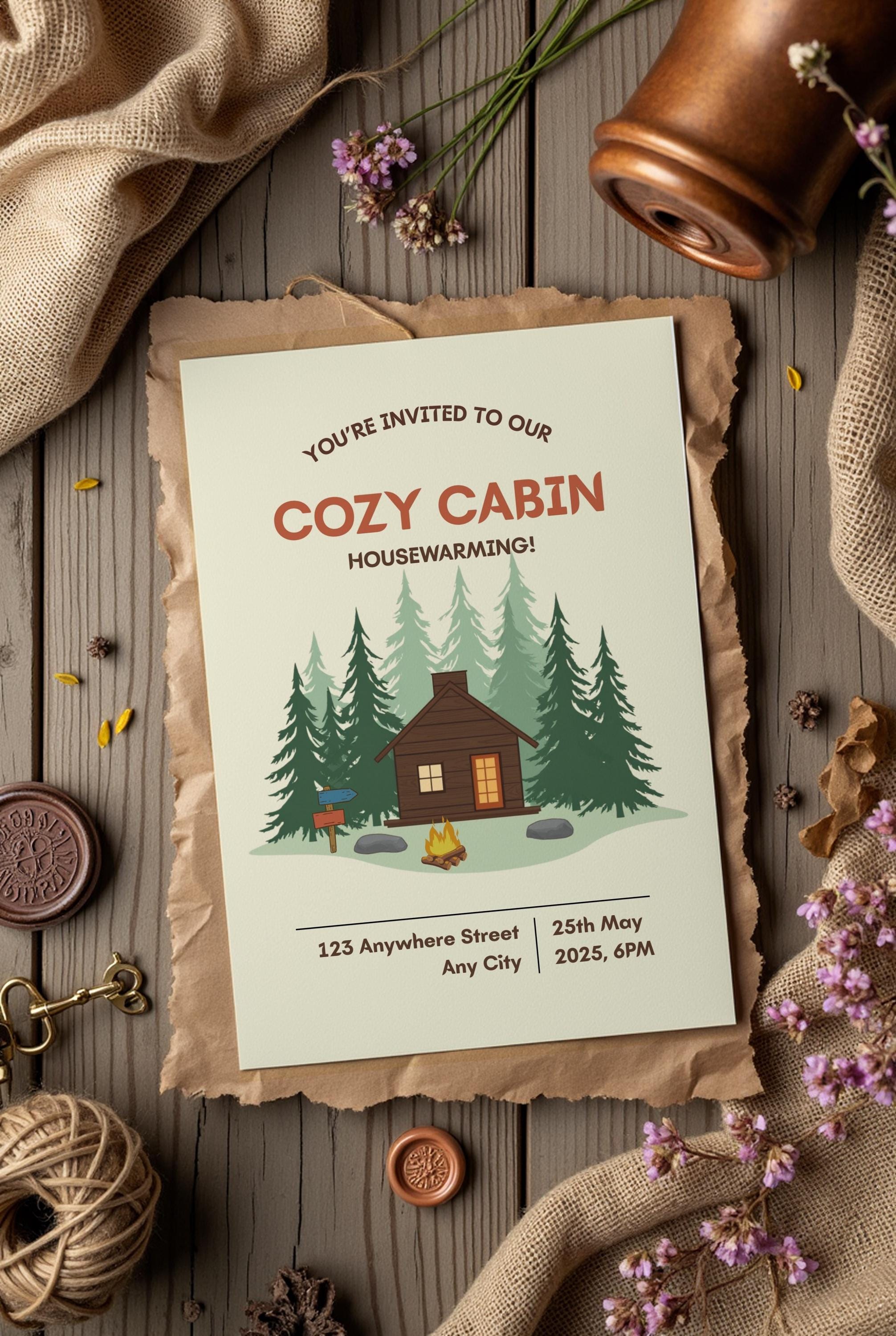 EDITABLE Greenery Cabin Housewarming Invitation, Minimalistic Simple ...
