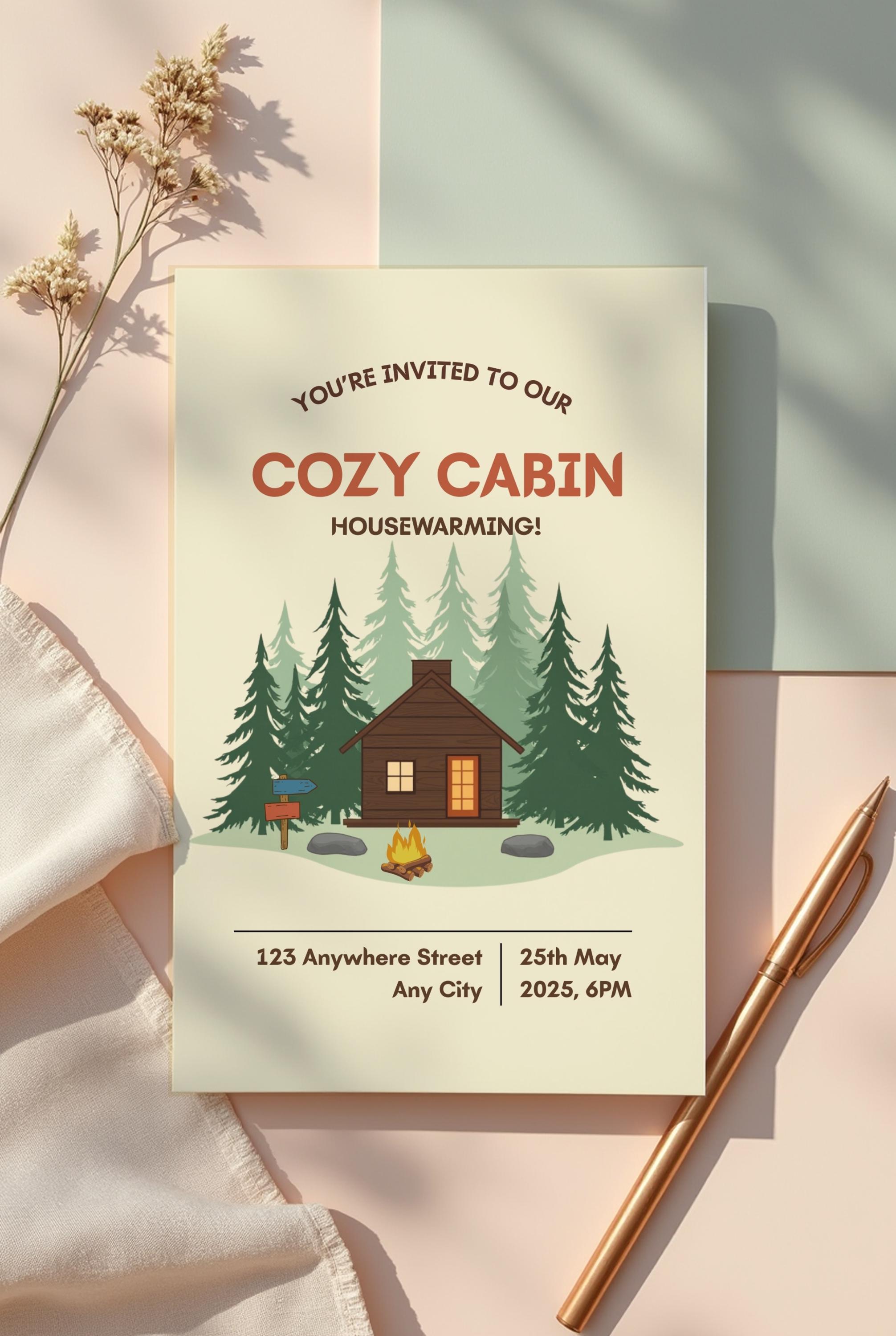 EDITABLE Greenery Cabin Housewarming Invitation, Minimalistic Simple ...