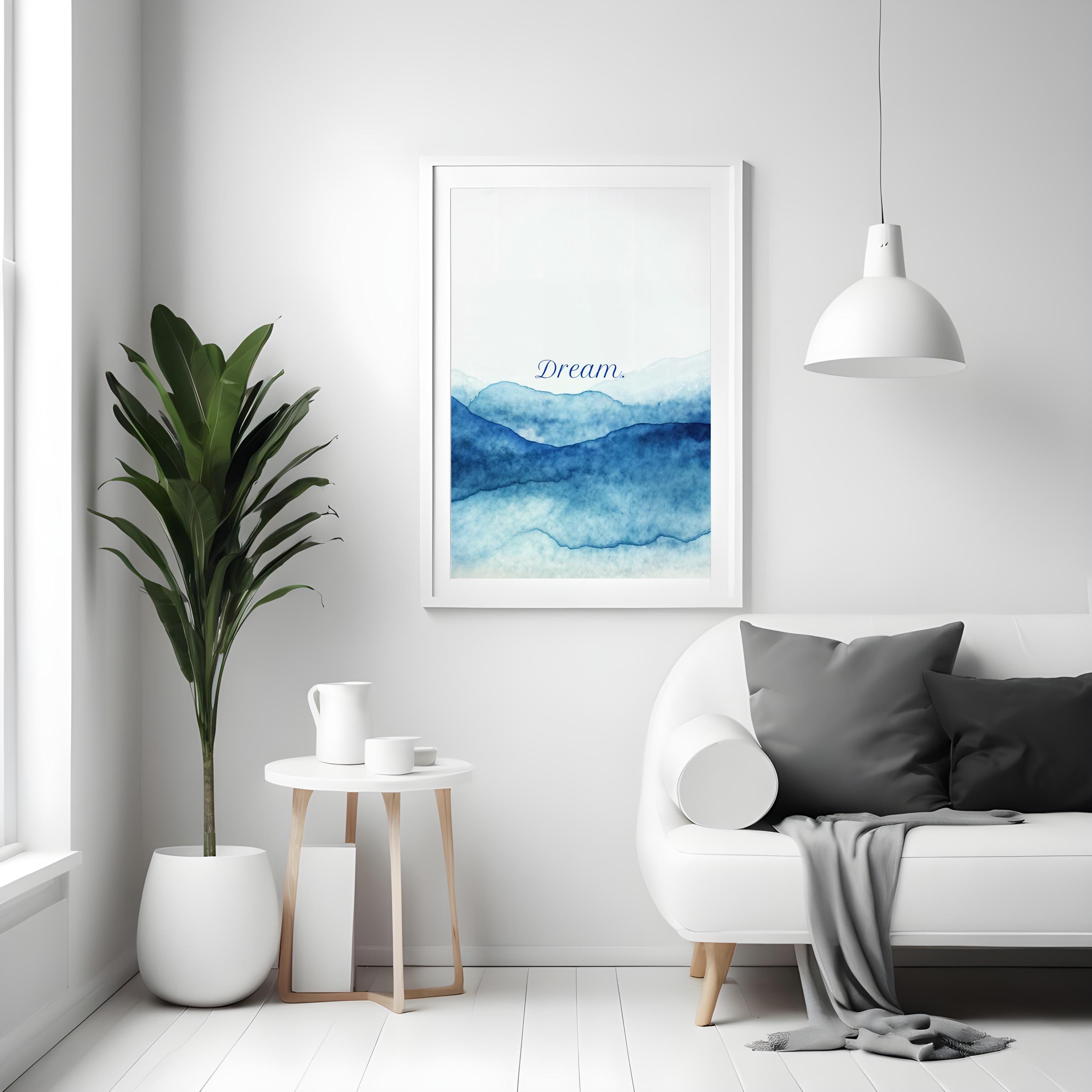 Wall Art Printable, Calm Dark Blue Waves, Dream, Living Room Decor ...