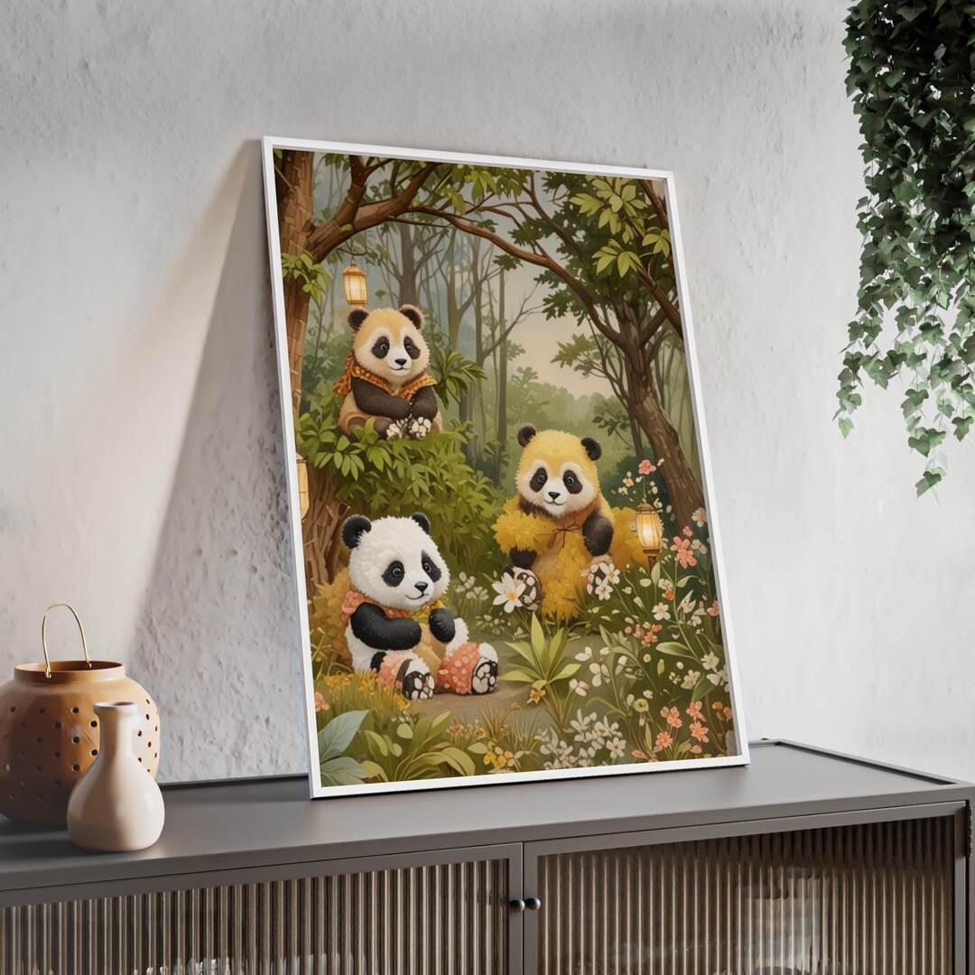 Charming Panda Posters With Wooden Frame, Cute Animal Art, Wall Decor ...