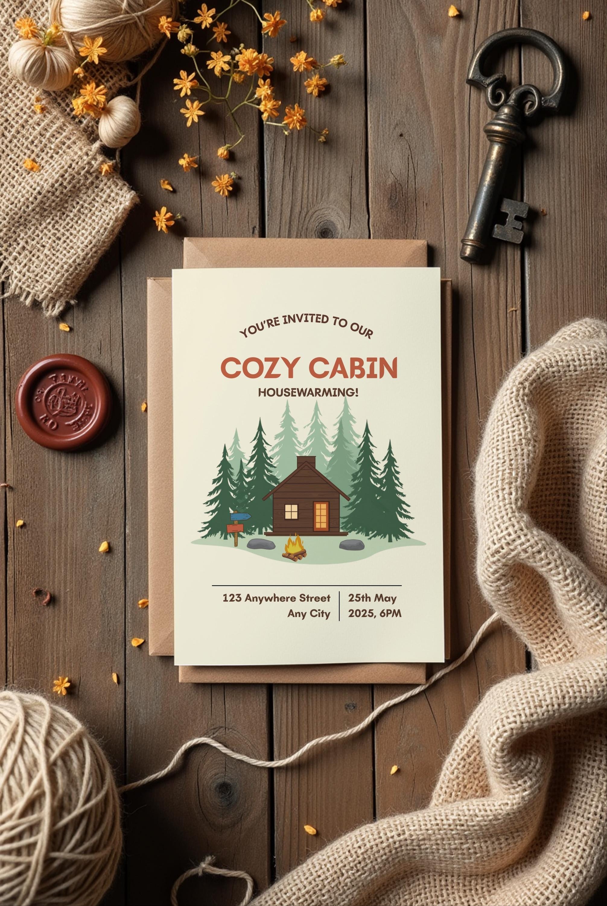 EDITABLE Greenery Cabin Housewarming Invitation, Minimalistic Simple ...