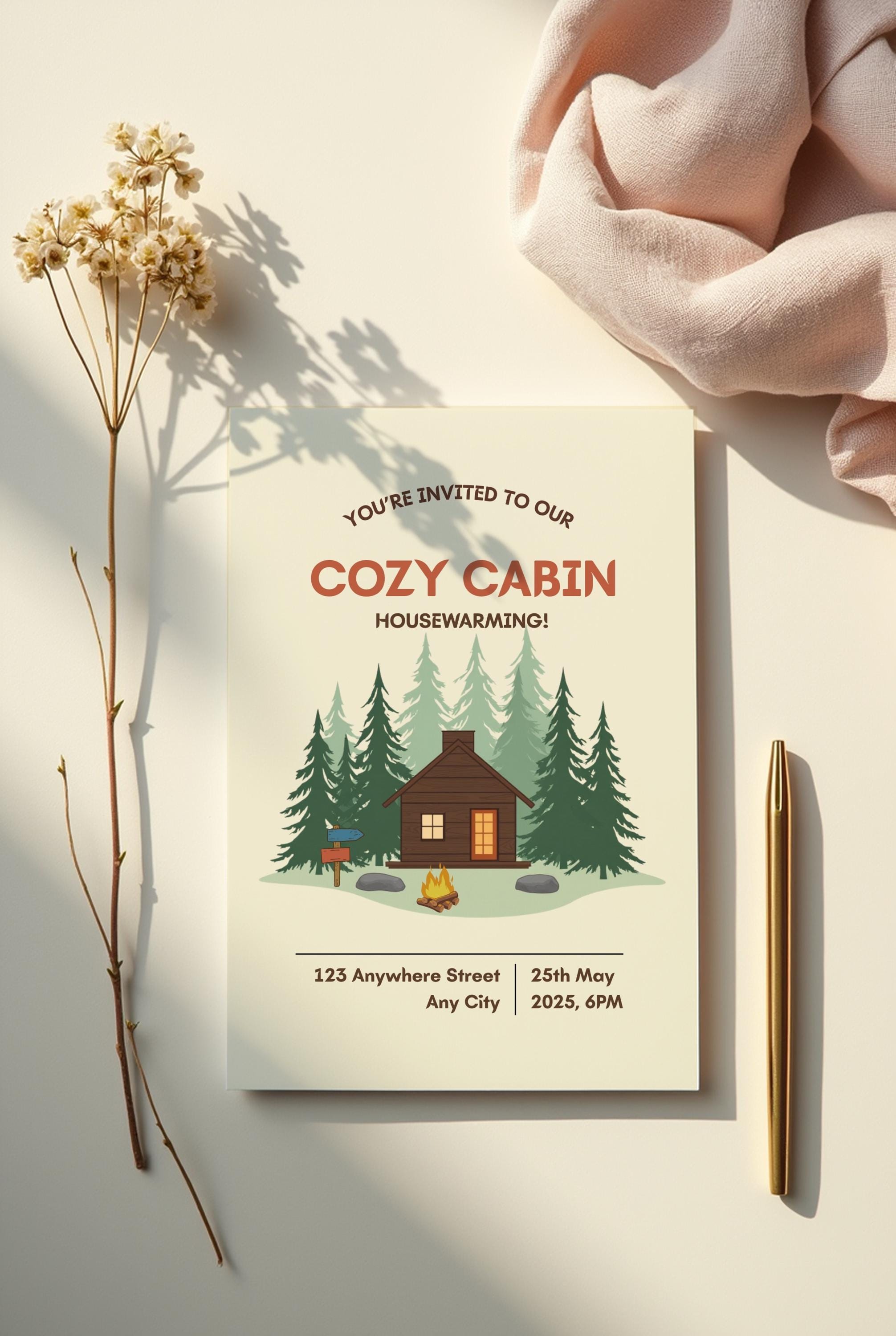 EDITABLE Greenery Cabin Housewarming Invitation, Minimalistic Simple ...