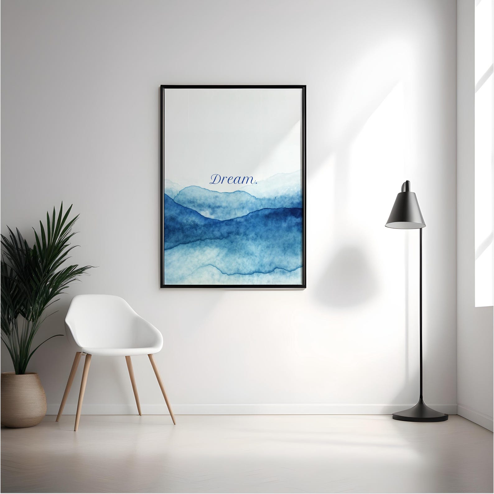 Wall Art Printable, Calm Dark Blue Waves, Dream, Living Room Decor ...