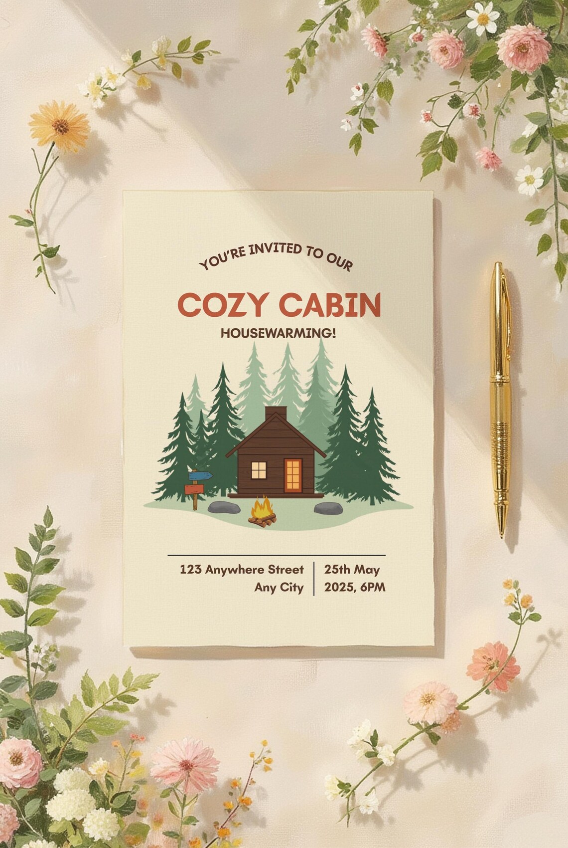 EDITABLE Greenery Cabin Housewarming Invitation, Minimalistic Simple ...