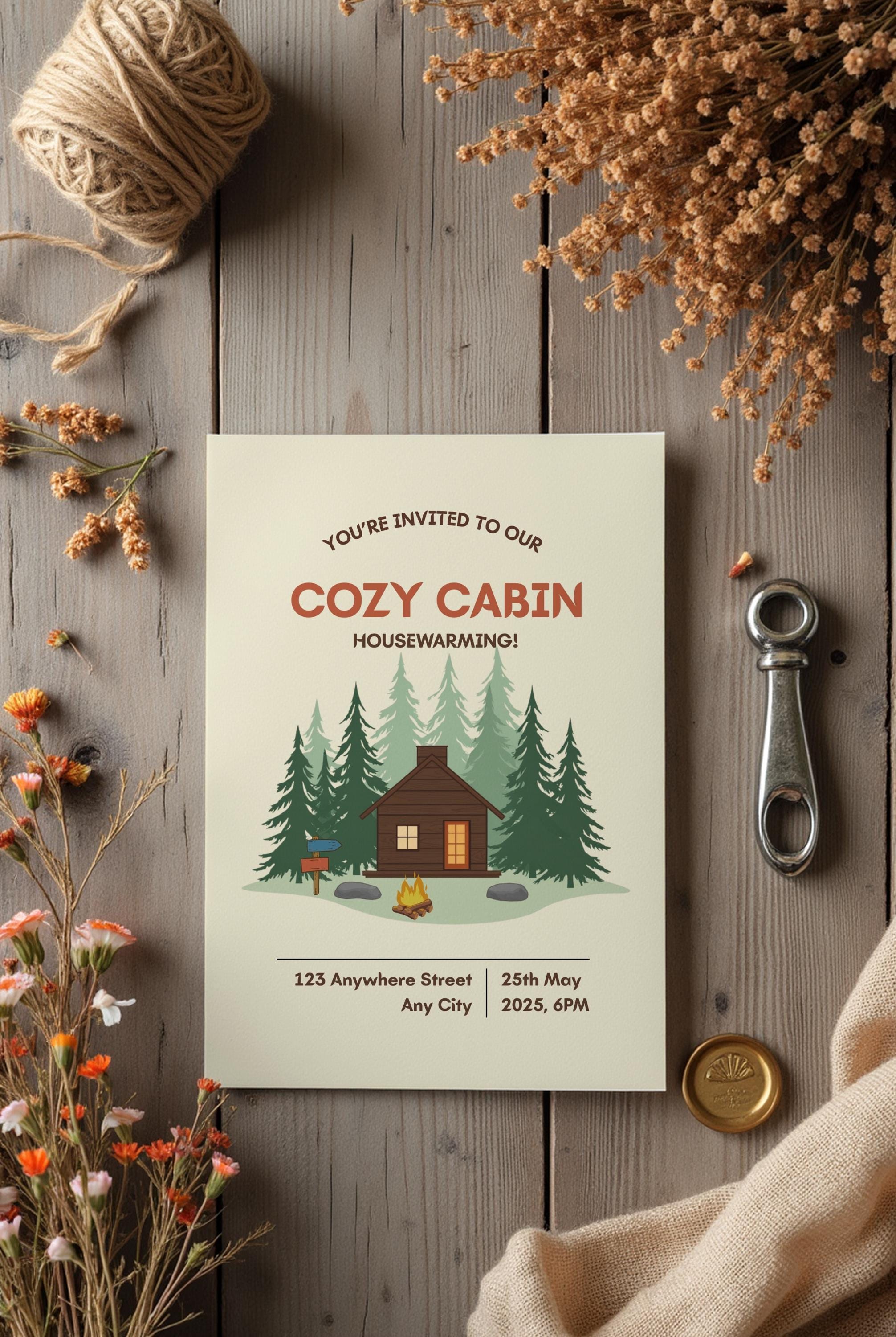 EDITABLE Greenery Cabin Housewarming Invitation, Minimalistic Simple ...