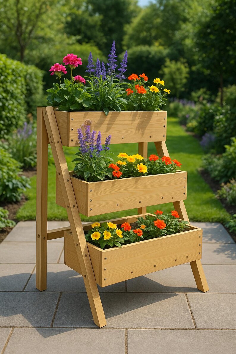 DIY 3-tier Wooden Planter Box Building Plan for Outdoor Garden ...