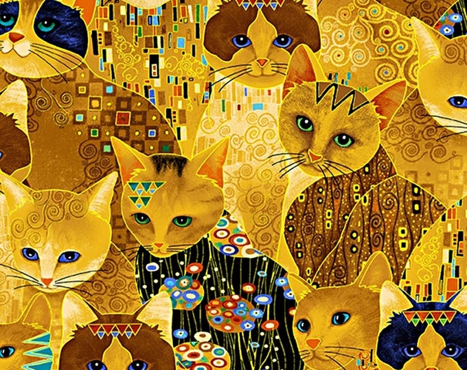 Cleo Golden Bejeweled Cats - Timeless Treasures - 1 Yard - Last ...