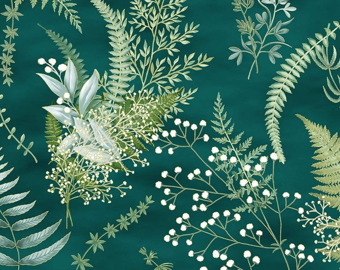 Teal Gold Chickadee Cheer Floral - Hoffman Fabrics - 2/3 Yard (24.5 ...