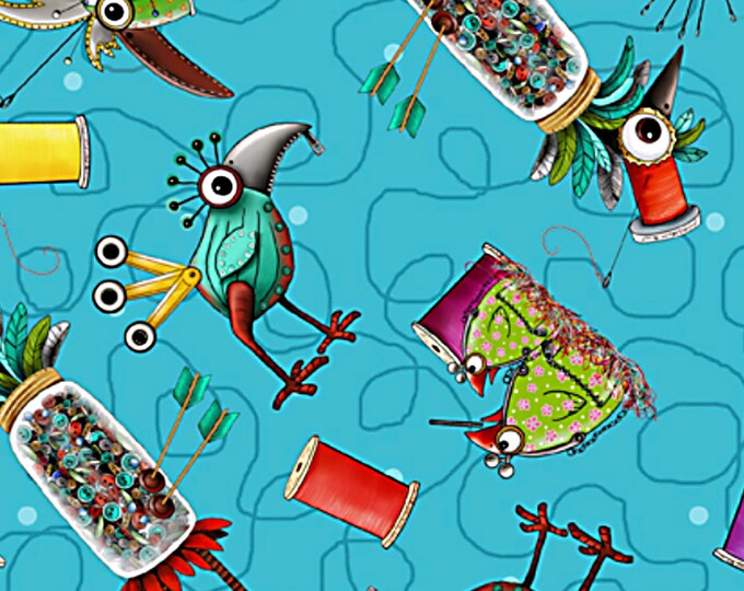 Steampunk Stitchery Aqua Toss - Quilting Treasures - Fat Quarter - Etsy