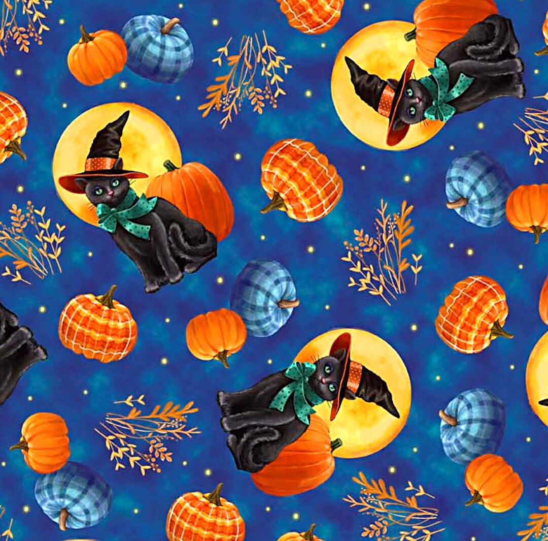 Abra-cat-dabra Cat and Pumpkin Toss QT Fabrics 1 Yard More Available by the Yard - Etsy