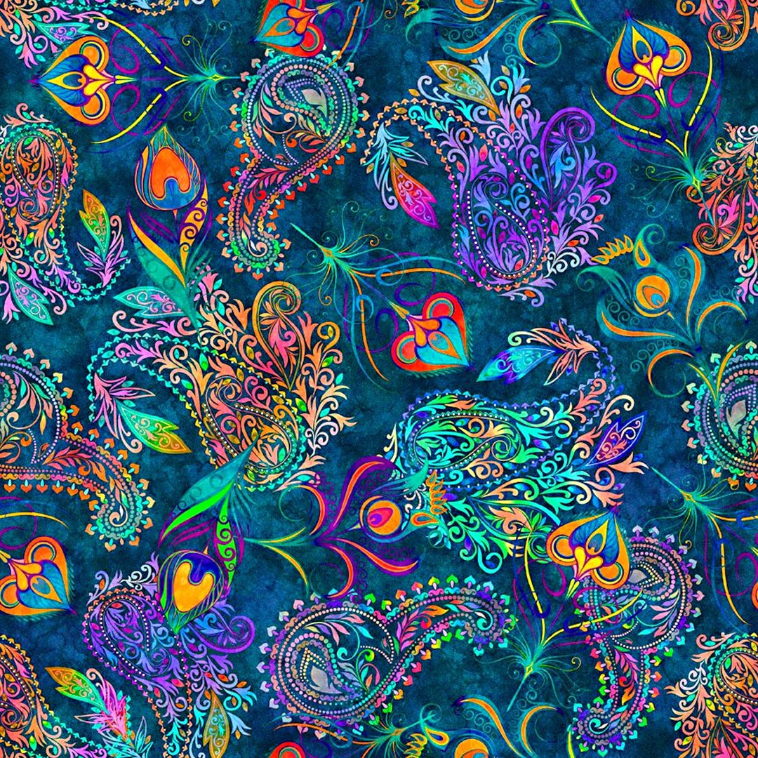 Eclectica Teal Large Paisley Dan Morris Quilting Treasures Fat Quarter ...
